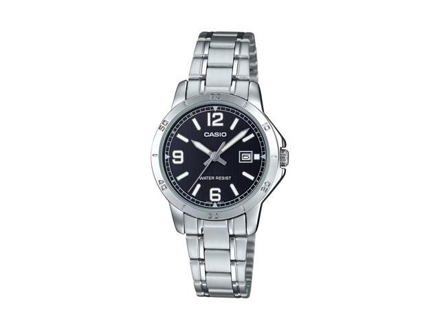 Click here for Casio Womens Silver Stainless Steel Watch with Bla... prices