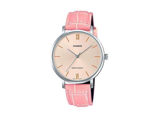 Click here for Casio Womens Pink Leather Strap Champagne Dial Ana... prices