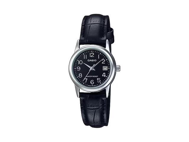 Click here for Casio Womens Black Leather Watch with Black Dial -... prices