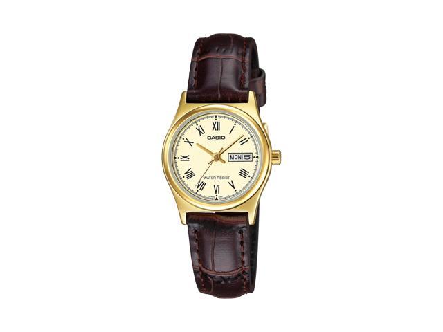 Click here for Casio Womens Gold-Tone Case Brown Leather Strap Da... prices