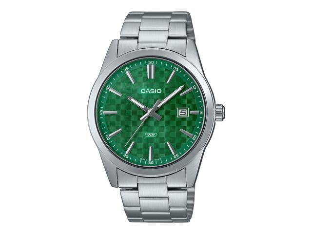 Click here for Casio Mens Silver Stainless Steel Watch with Green... prices
