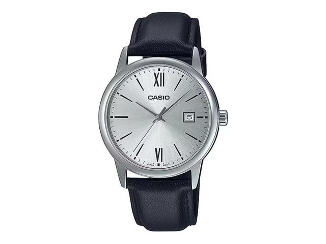 Click here for Casio Mens Silver Dial Black Leather Strap Watch -... prices