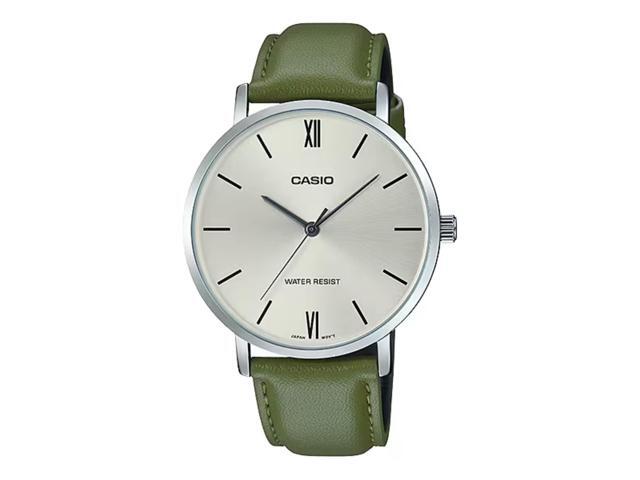 Click here for Casio Mens Silver Dial Watch with Green Leather St... prices