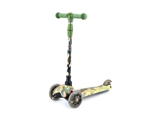 Lightweight and Adjustable Mini Kickboard Scooter with Led Light Wheel for Kids (Camo) - Beige/khaki
