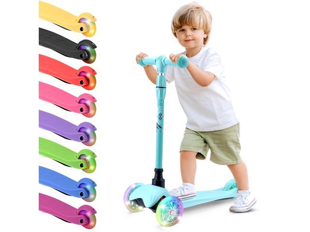 Lightweight and Adjustable Mini Kickboard Scooter with Led Light Wheel for Kids (Teal Blue) - Blue
