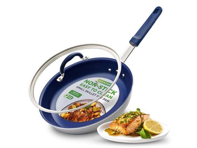NutriChef 8 Fry Pan With Lid - Small Skillet Nonstick Frying Pan With Lid  Silicone Handle  Ceramic Coating  Blue Silicone Handle  Stain-Resistant...