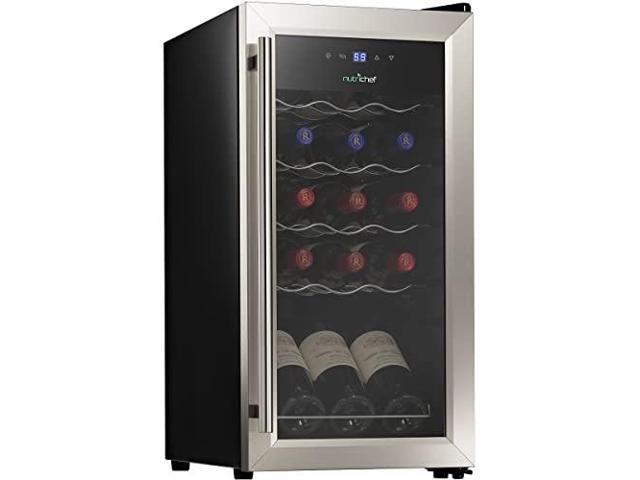 NutriChef Wine Chilling Refrigerator Cellar - Digital Touch Button Control with Air Tight Seal  Contains Placement for Standing Bottles (15 Bottle Sto