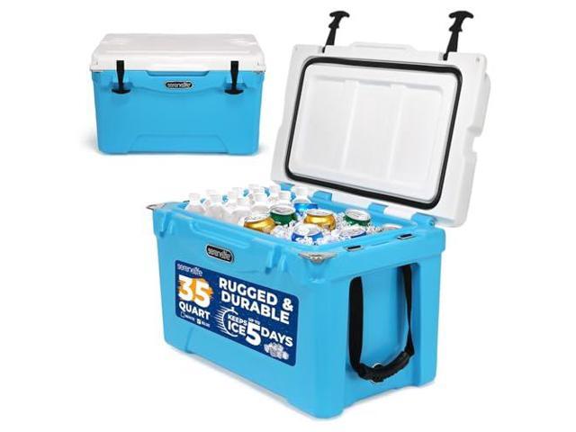 SereneLife 35-Quart Portable Cooler Box  Holds Up to 63 Cans (Blue) - Blue