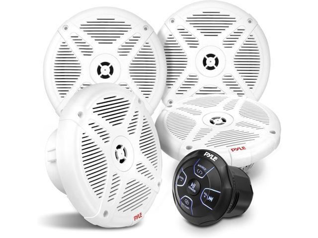 Pyle 6.5 Waterproof Marine Speakers with Bluetooth Amplifier  4-Speaker System - White