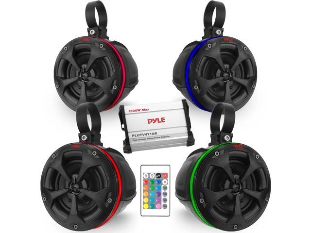 Pyle 4” Waterproof Off-Road Speakers with Rgb Lights & 4-Channel Amplifier  800W (2 Pairs) - Black