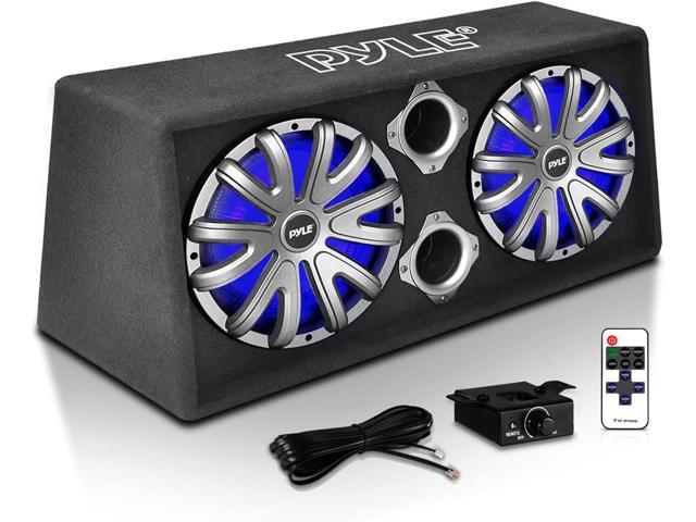 Pyle 8-Inch Dual Bass Subwoofer Box System with Led Lights  400-Watt  Class-d Amplifier  Rear Vented for Trucks - Black
