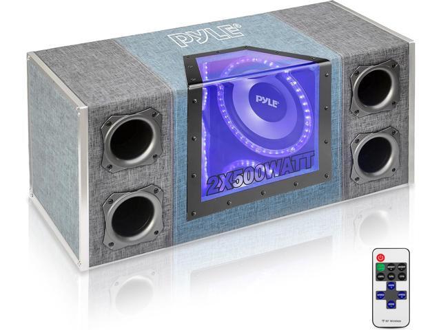 Pyle Dual Subwoofer Box System  10 Vented Enclosure  1000W Max  Led Lights - Grey