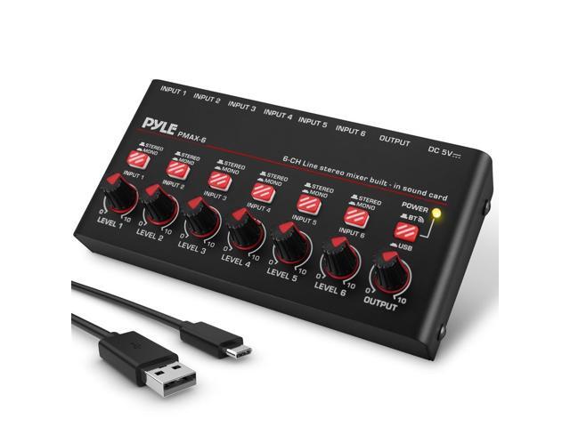 Pyle Compact Bluetooth 6-Channel Line Mixer with Usb Audio Interface - Black