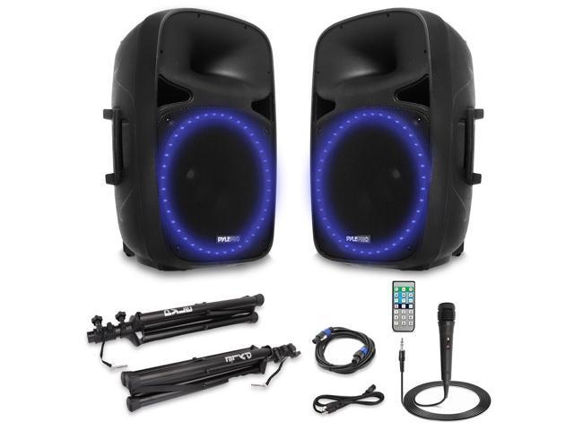 Pyle Wireless Bluetooth Pa Speaker - 500W Full Range 15” Active + Passive Outdoor Bt Audio System w/Party Lights  Fm/Aux/MP3/Usb/Sd  Mic in  Ha