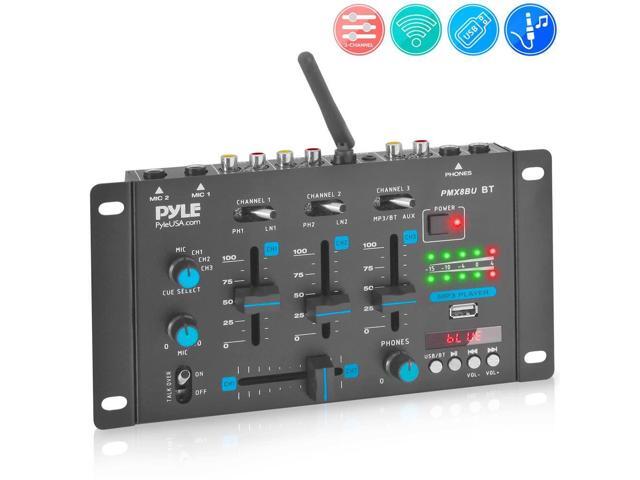 Pyle Wireless 3-Channel Dj Mixer with Bluetooth and Usb  Phono  Microphone  and Line Inputs - Black