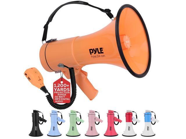Pyle 50-Watt Portable Megaphone with Siren  MP3 Input  Automatic Siren  Shoulder Strap  Lightweight - Orange