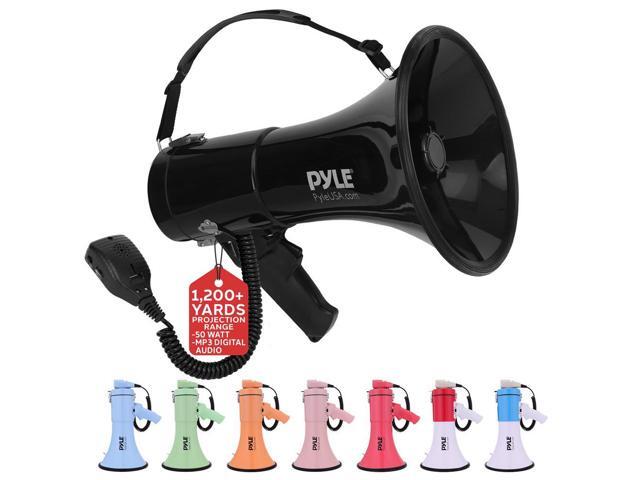 Pyle 50-Watt Portable Megaphone with Siren  MP3 Input  Automatic Siren  Shoulder Strap  Lightweight - Black