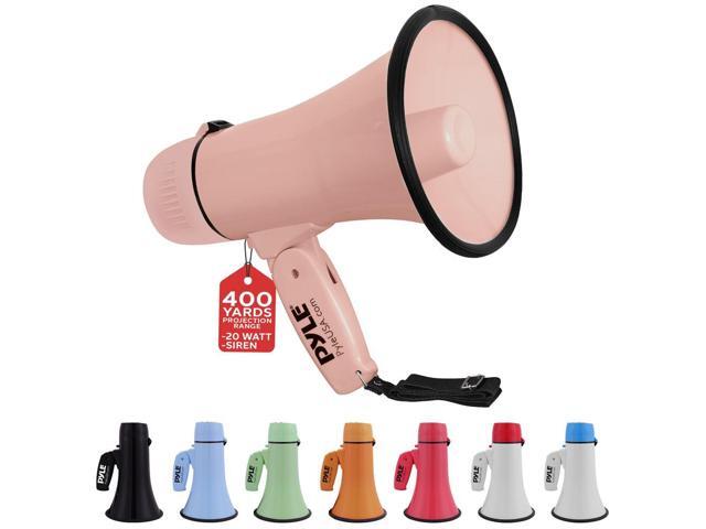 Pyle Portable Megaphone with Siren  20 Watt Power  Aux Input for MP3  Automatic Siren  Lightweight - Pink