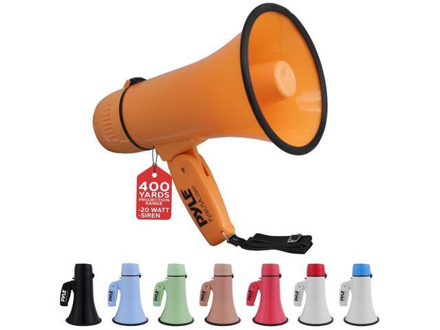 Pyle Portable Megaphone with Siren  20 Watt Power  Aux Input for MP3  Automatic Siren  Lightweight - Orange