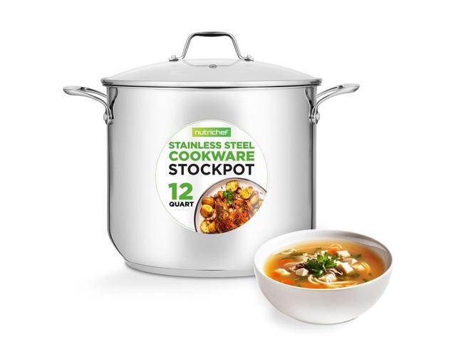 NutriChef Stainless Steel Cookware Stockpot - 12 Quart  Heavy Duty Induction Pot  Soup Pot With Lid - Silver
