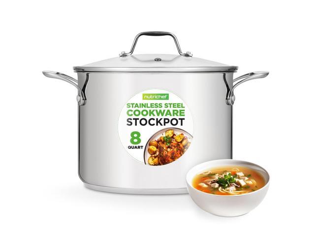 NutriChef Stainless Steel Cookware Stockpot - 8 Quart  Heavy Duty Induction Pot  Stock Pot With Lid - Silver