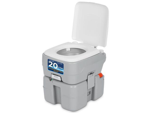 SereneLife 20-Liter Outdoor Portable Toilet with Detachable Waste Tank - Grey