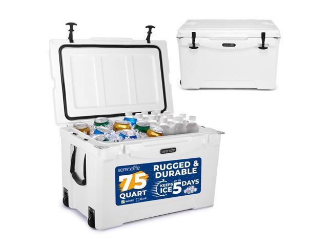 SereneLife 75-Quart Portable Cooler Box - White  Holds 63 Cans  Ice Retention Up to 5 Days