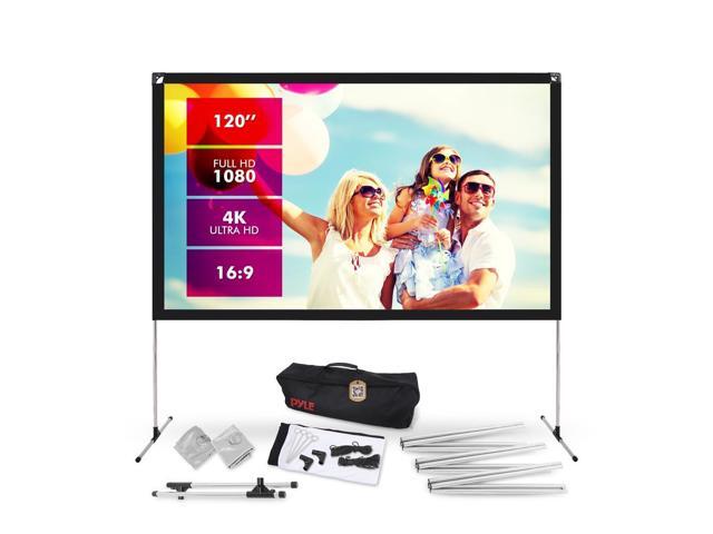 Pyle Outdoor Projection Screen - 120 Portable  Lightweight Display with Frame Stand - White