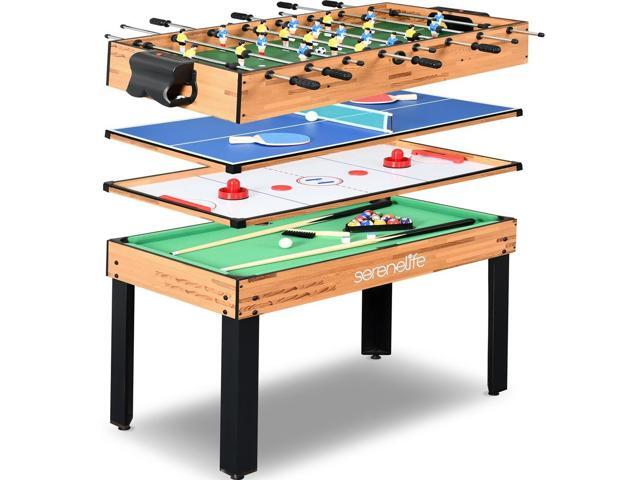 SereneLife 4-in-1 Multi-Function Game Table with Foosball  Pool  Hockey  and Ping Pong - Brown