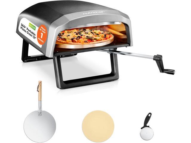 NutriChef Portable Pizza Oven with Rotating Pizza Stone  Rain Cover  Regulator  and Hose – Suitable for Outdoor & Indoor Use (Black) - Black