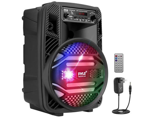Pyle 8 Bluetooth Portable PA Speaker with LED Party Lights - 300W Rechargeable Karaoke Speaker with USB/FM/Aux/Mic Inputs - PPHP835B