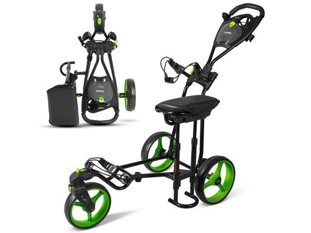 Jovial Foldable 3-Wheel Golf Push Cart with Scorecard Holder - Black