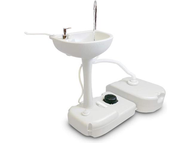 SereneLife Portable Handwash Sink with 24 Liter Waste Holding Tank  Basin Stand  and Rolling Wheels – Ideal for Indoor & Outdoor Use - White