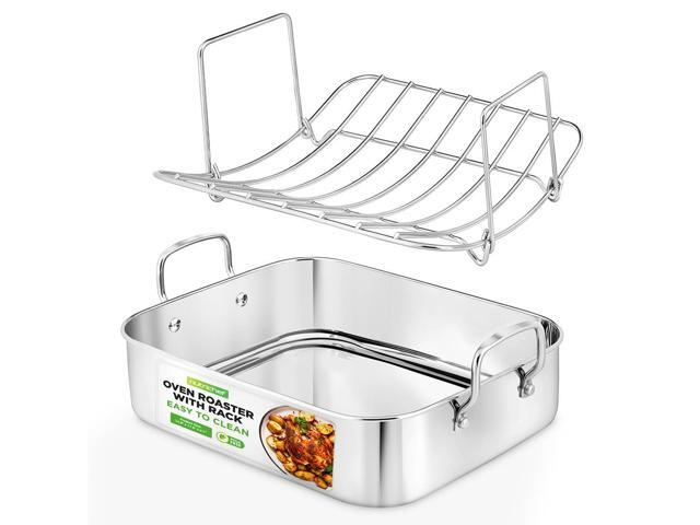 NutriChef 14 Roaster With Polished Rack And Wire Handle - Silver