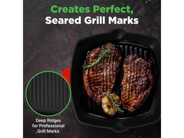 NutriChef Cast Iron Square Skillet Grill Pan with Porcelain Enamel Coating  Non-Stick  Square Grilling Pan - NCCIES47
