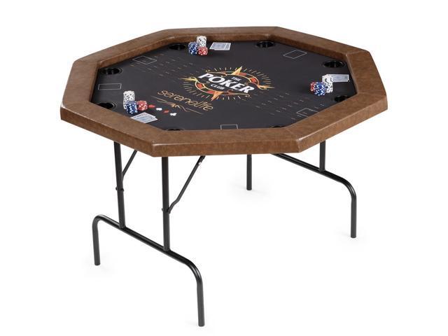 SereneLife Foldable and Portable Octagonal Poker/Casino Game Table with Cushioned Rail for 8 Players - Black