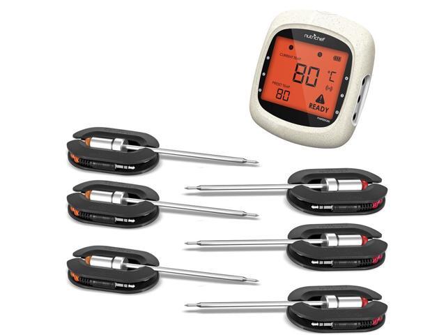 NutriChef 6 Channels Bluetooth Bbq Digital Thermometer with 6 Probes - Large Lcd Display  for Grilling Smoking  Oven  Cooking  and Bbq - White