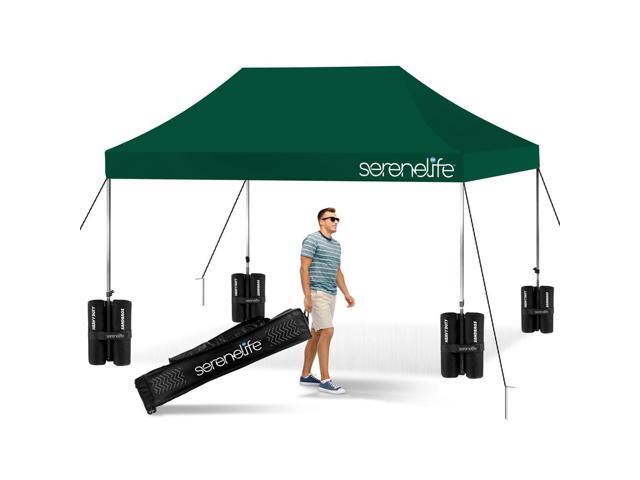 Pop Commercial Instant Shelter 10x15 ft Waterproof Polyester Tent Portable Wheeled Carry Sand Bag Forest Green