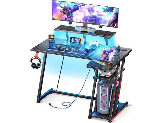 Click here for MOTPK Small Gaming Desk with LED Lights & Power Ou... prices