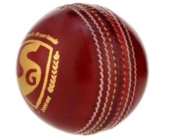 SG Cricket Shield 20 Premium Leather Ball (White & Red Color)