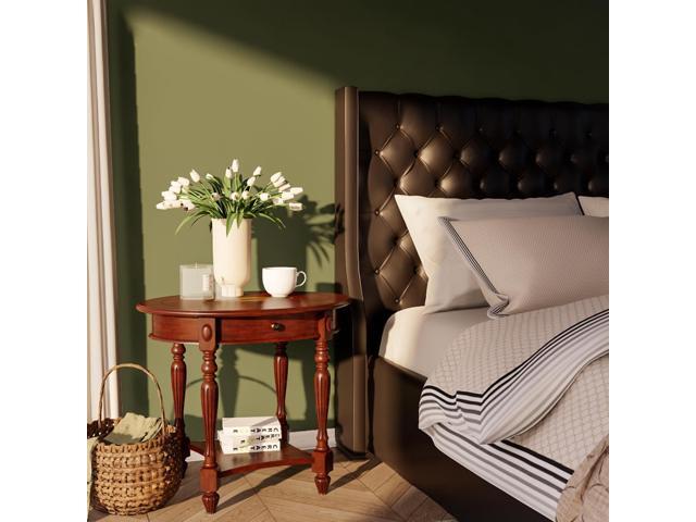 Click here for MODERION Solid Wood End Table with Drawer  Oval So... prices