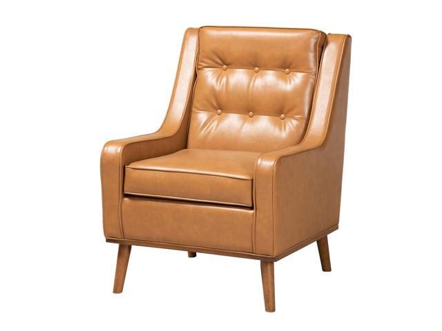 Baxton Studio Daley Modern and Contemporary Tan Faux Leather Upholstered and Walnut Brown Finished Wood Lounge Armchair
