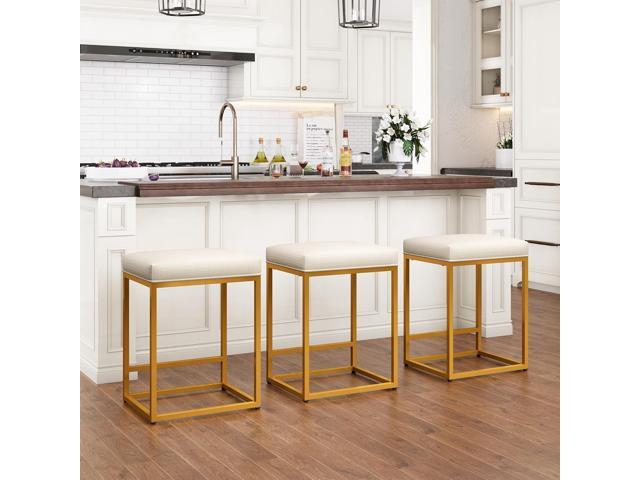 Click here for PHI VILLA Bar Stools Set of 3 - Thick Cushion Meta... prices