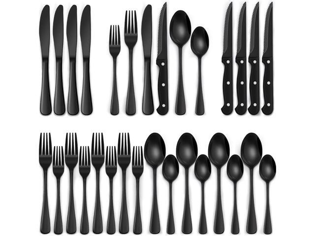 Click here for 24-Piece Black Silverware Set with Steak Knives  B... prices