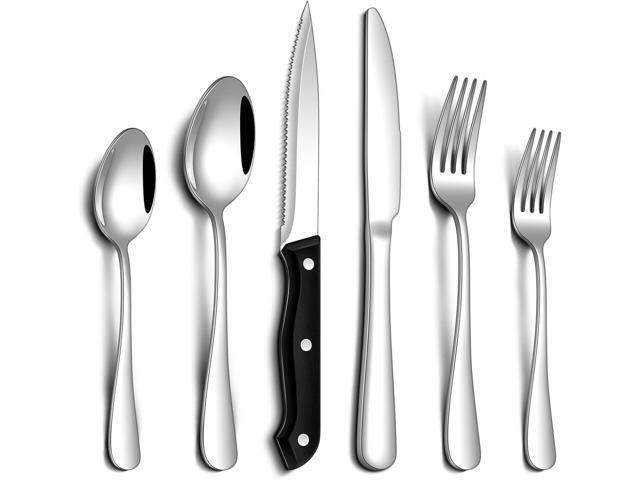 Click here for 24 Pcs Silverware Set with Steak Knives Food-Grade... prices