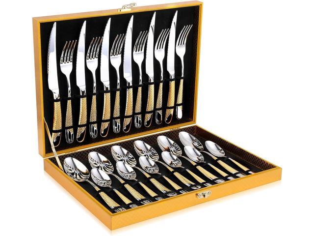Click here for Hammered Silver Gold Silverware Set  OGORI 24-Piec... prices
