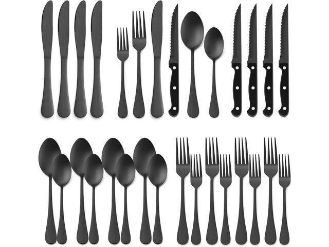 Click here for E-far 24-Piece Black Silverware Set with Steak Kni... prices