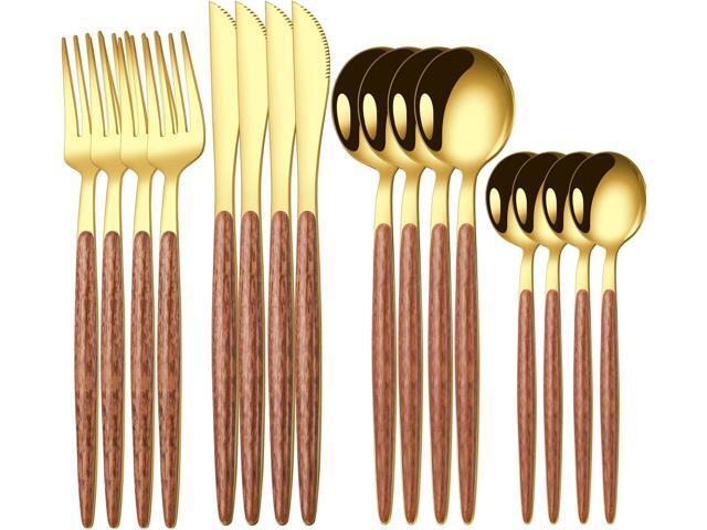Click here for 16 Pcs Gold Silverware Set with Simulated Wooden H... prices