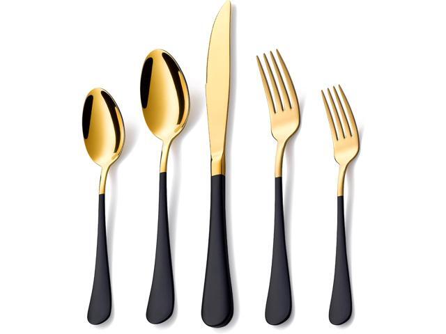 Click here for 20 Piece Gold and Black 18/0 Flatware Utensil Set... prices