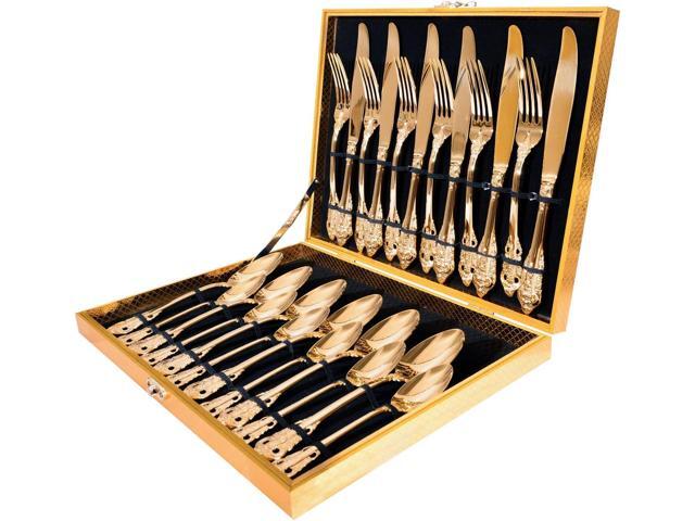 Click here for ZCF 24-Piece Gold Flatware Silverware Set 18/10 He... prices